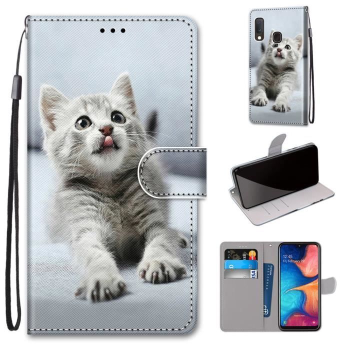 petit-chat-gris-etui-housse-carte-pu-cuir-magn-tique-flip-pour-samsung