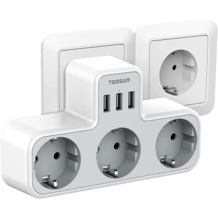 Prise Multiple USB, Multiprise Murale 3 Prises et 3 Ports USB 3A ...