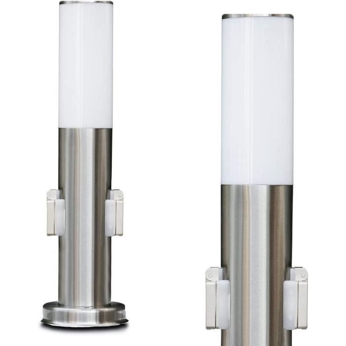 TJS-Borne d‘éclairage Caserta en acier et plastique étanche avec deux prises intégrées luminaire ...