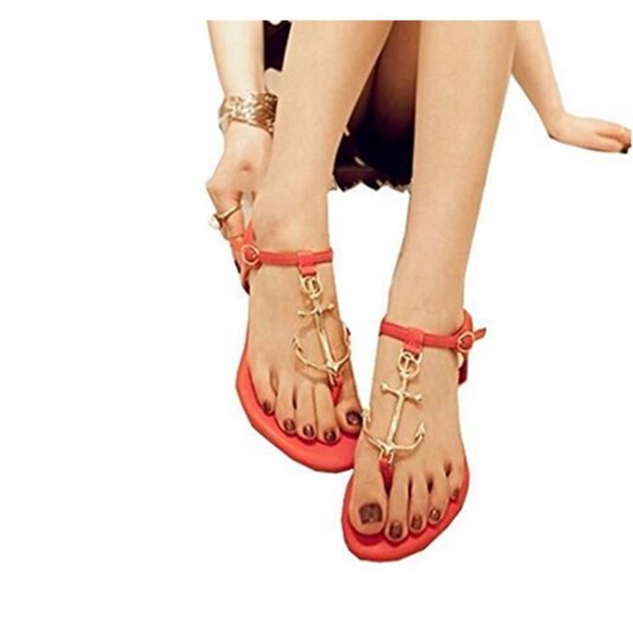 Femme Chaussure de Plage Plate Sandales ancre B... rouge - Cdiscount ...