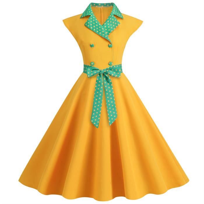 Robe Vintage Retro Années 1950 Jaune - Femmes - Style Casual Habillé ...