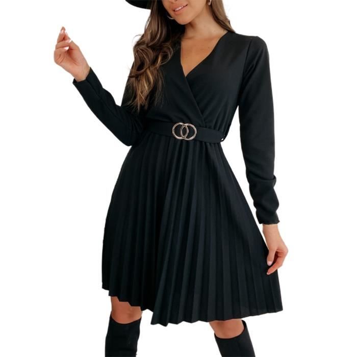 ROBE Femmes robe élégante une ligne à manches longues couleur pure ...