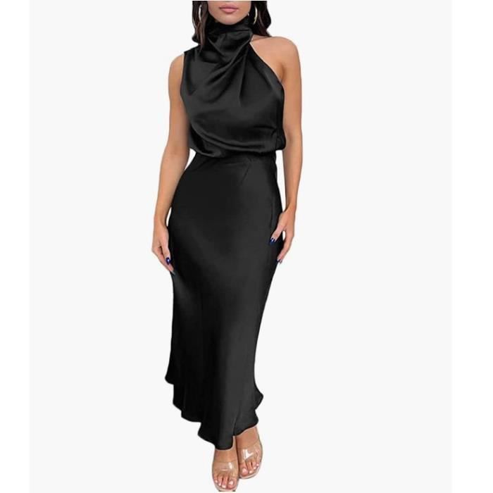 Robe Longue en Satin Froncé avec Design Asymétrie de l'epaule Robe de ...