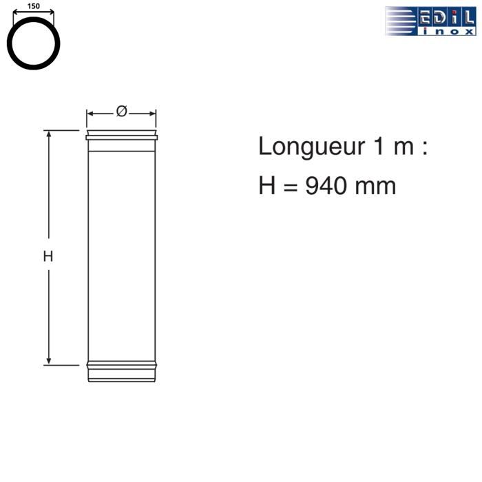 Tuyau élément droit 100 cm inox diam. 150 mm Edilinox - Cdiscount Bricolage