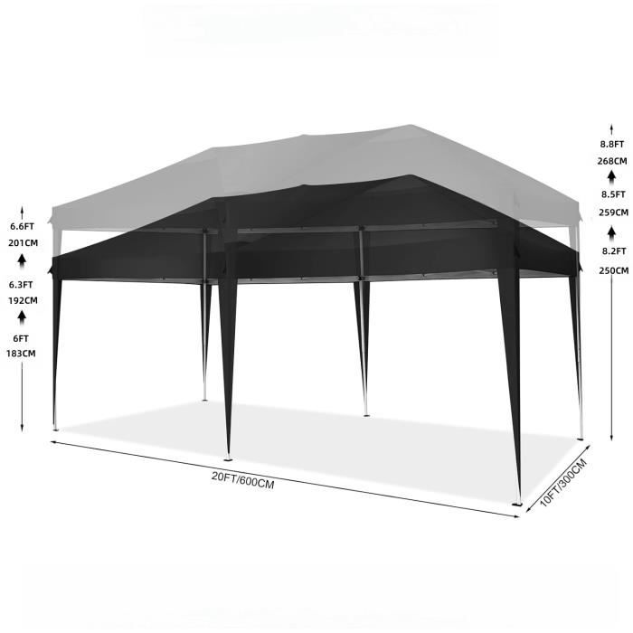 Tonnelle 3x6 m Tonnelle Pliante Imperméable - Tente de Jardin Barnum Professionnel Chapiteau ...