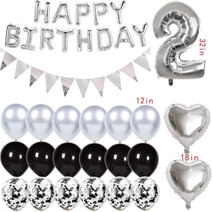 Decoration Anniversaire 12 Ans Fille Garçon, Noir Et Argent Ballon ...
