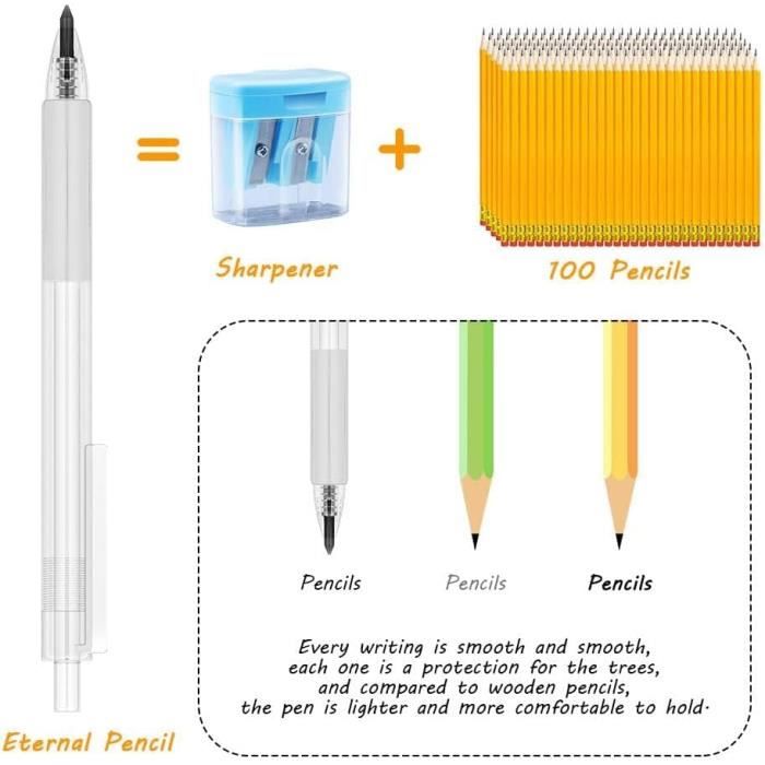 Crayon Sans Encre Éternel, 3Pcs Stylo Sans Encre, Tête Crayon Eternel ...