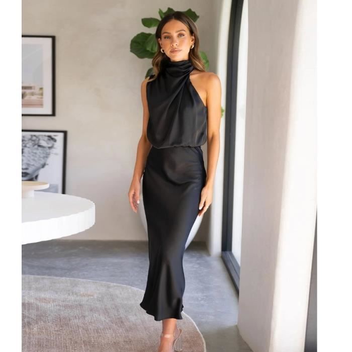 Robe Longue en Satin Froncé avec Design Asymétrie de l'epaule Robe de ...