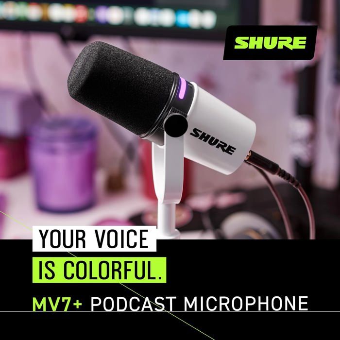 Microphone USB - SHURE - MV7+-W - Dynamique - Double connectivité ...