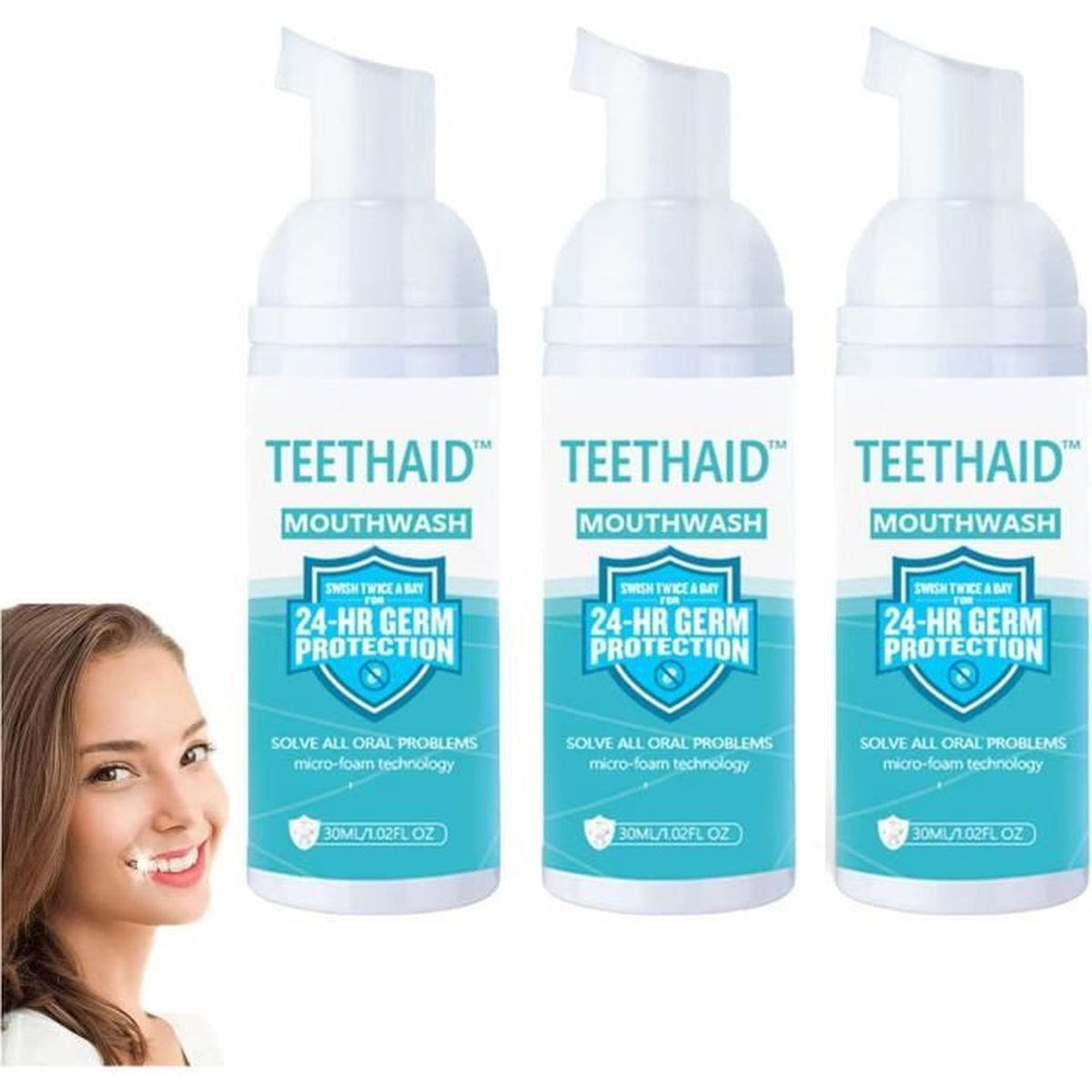 Teethaid rince-bouche, blanchissant mousse dentifrice élimine la ...