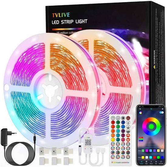 Ruban LED - RUMOCOVO - 15M - RGB Multicolore - Contrôle Bluetooth - Mode Musique - Cdiscount Maison