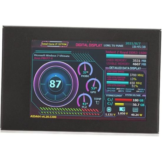 Mini Écran Ips Usb 3,5 Pouces, Aida64 Pc Cpu Ram Hdd Data Monitor Lcd ...