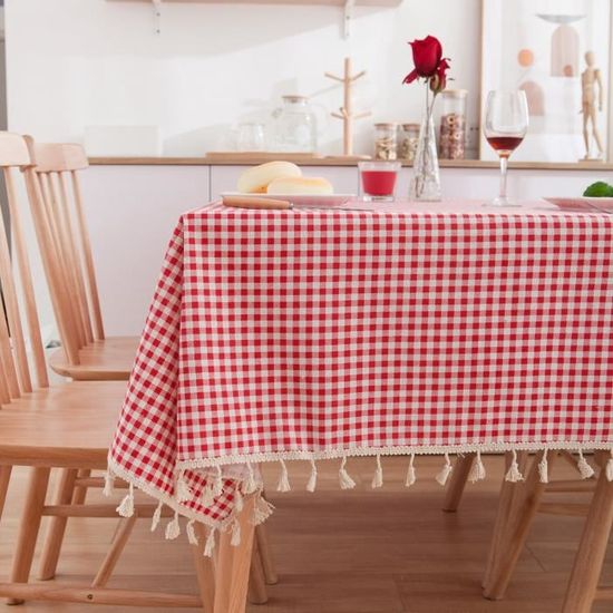 Red Plaid 140x140 -Nappe de jardin en coton et lin imprimé marguerite ...