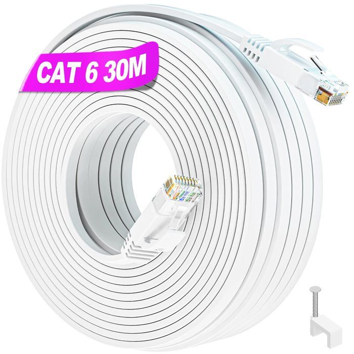 Cable Ethernet Cat 6 30m,Câble Réseau RJ45 30m Blanc Extérieur UTP ...