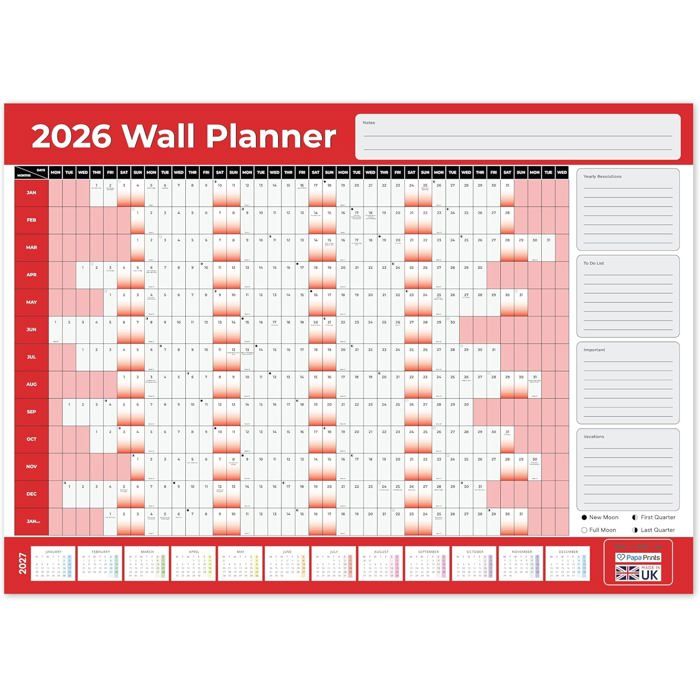 Calendrier mural 2026 A2 pour la maison, le bureau, les jours fériés ...