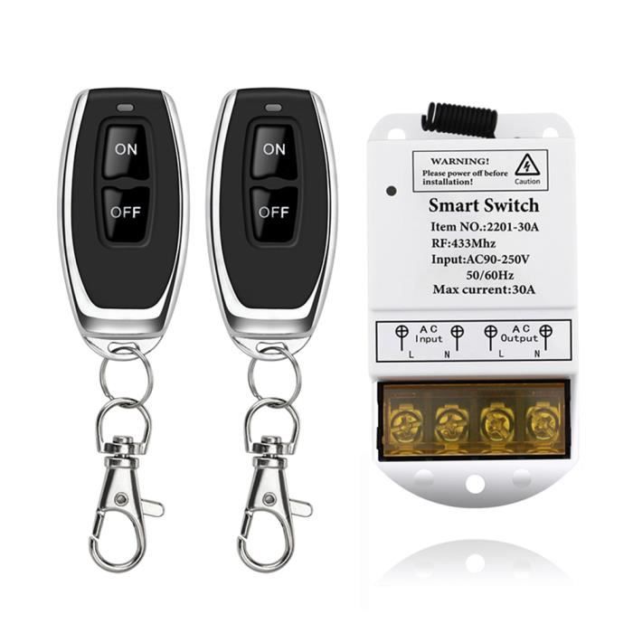 1 récepteur et 2 RC-interrupteur à distance sans fil, 433MHZ, AC 110V 220V, 30a, 1ch, relais RF ...