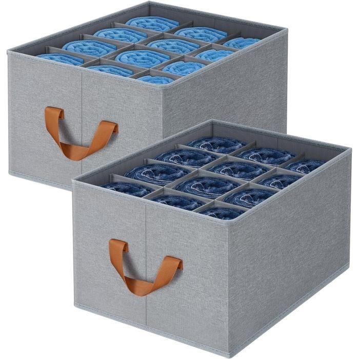 Organisateur Tiroir Vêtements 2 Pcs, Boite Rangement Vetement avec 12 ...