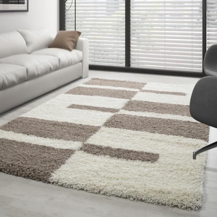 Tapis Salon Shaggy - Hugo - Beige - 60 x 110 cm - 100% Polypropylène ...