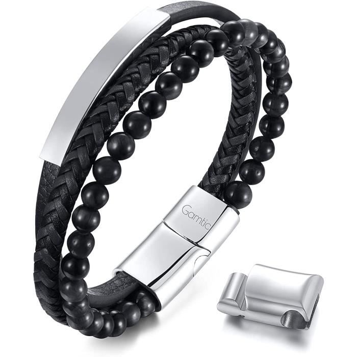 Bracelet homme cuir tressé : bracelets homme cuir avec pierres ...