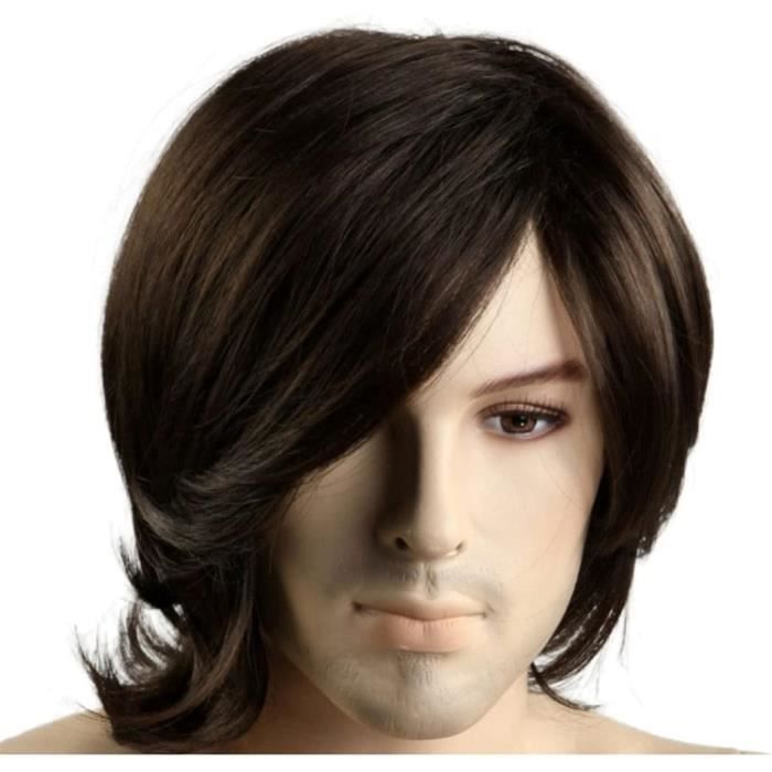 Perruques Droites Brunes Foncées Pour Hommes Toupet De Cheveux Pour ...