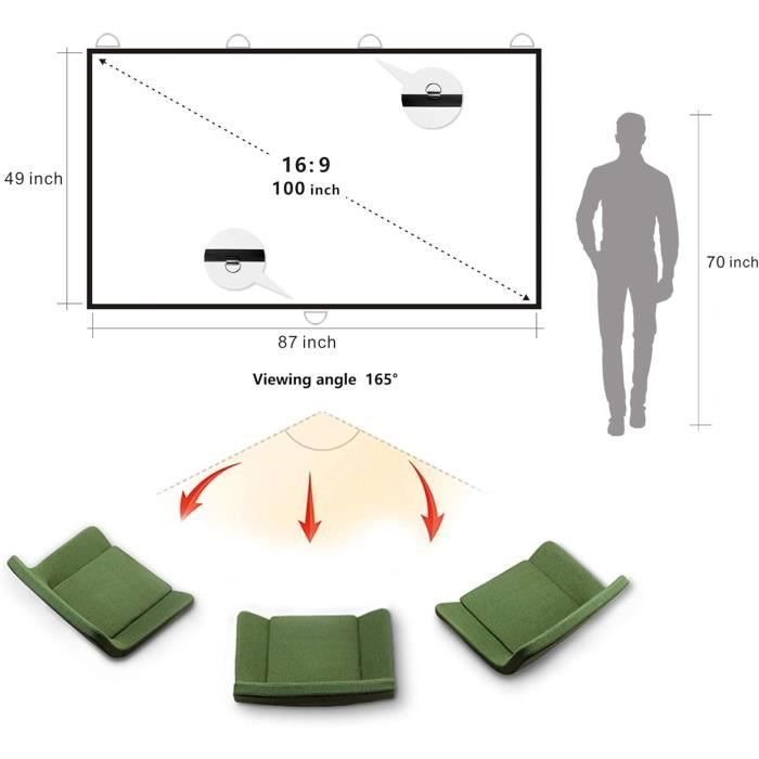 Yandood Écran de Projecteur Pliable de 100 Pouces HD 4K Argent avec ...