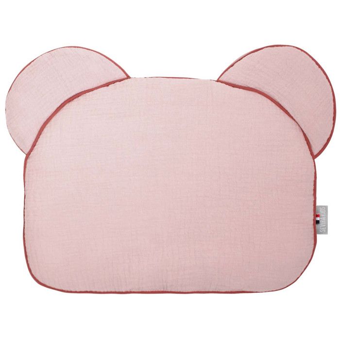 Oreiller bébé plat ourson en gaze de coton Vieux Rose 27 x 35 cm ...