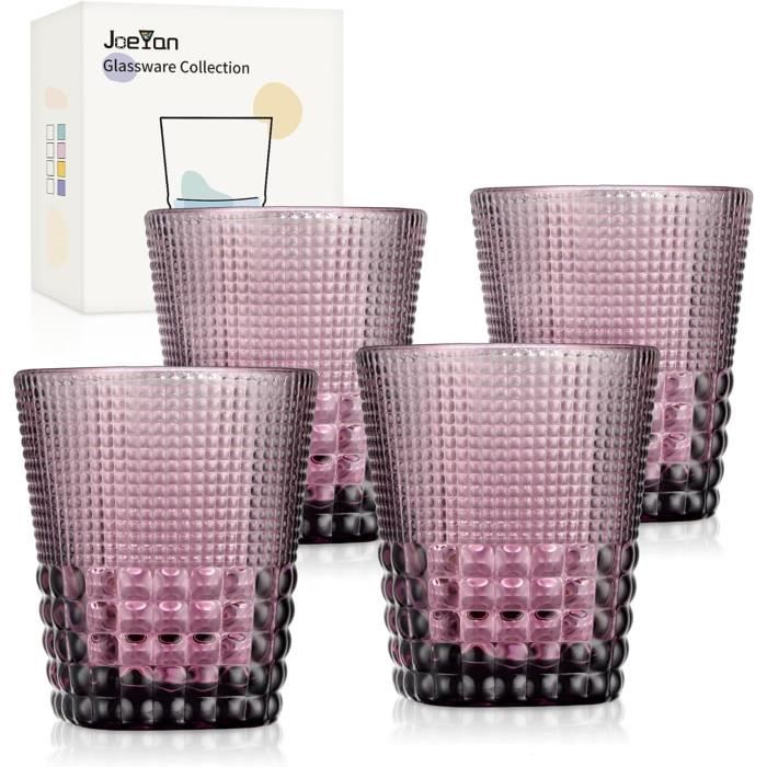 Verres À Eau En Verre Violet 300 Ml Avec Texture En Diamant, Lot De 4 ...