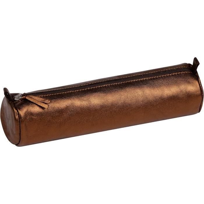 8691C - Trousse Scolaire Ronde Brune Effet Irisé Ø5,5X22 Cm En ...