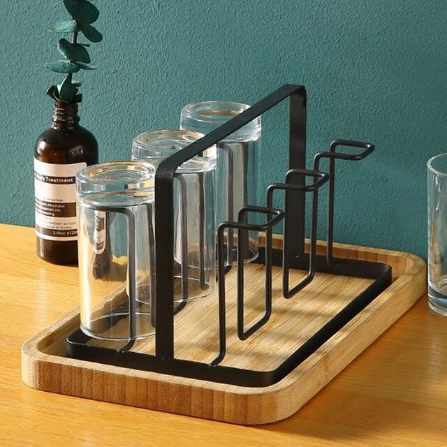 PORTE BOISSON,Black--Support de 6 tasses en verre, étagère de séchage ...