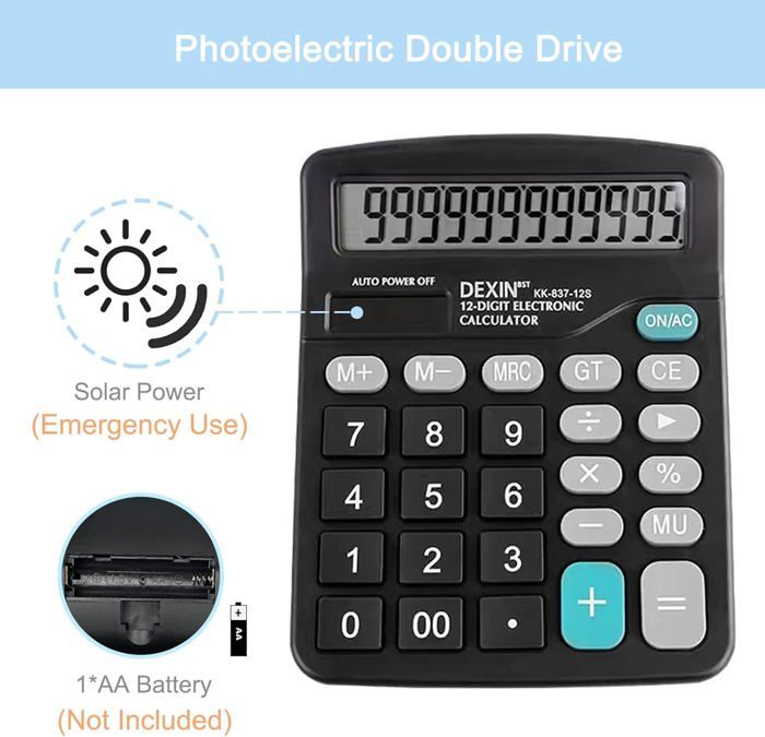 2 Pièce Calculette De Bureau Solaire Grand Boutons Et Écran Lcd À 12 ...