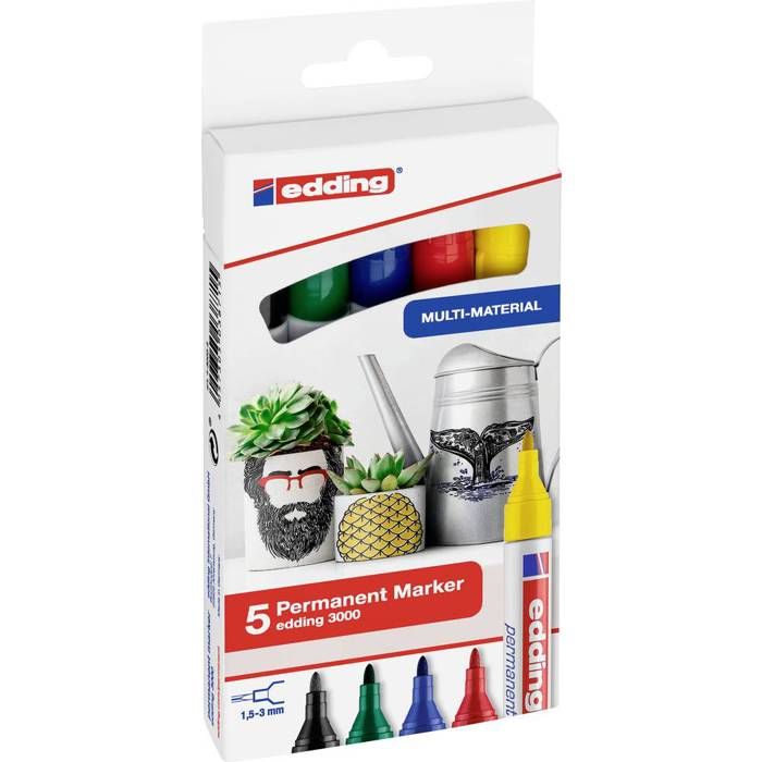 Edding 3000 4-3000-5 Marqueur permanent noir, bleu, rouge, vert, jaune ...