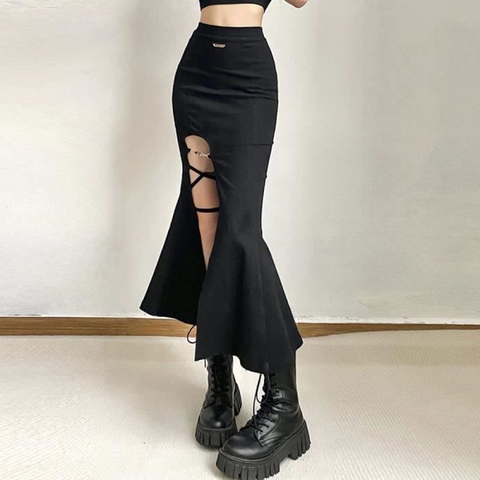 Jupe Evasee Fendue Noire Pour Femme - Sexy Mysterious Royal Sister All ...