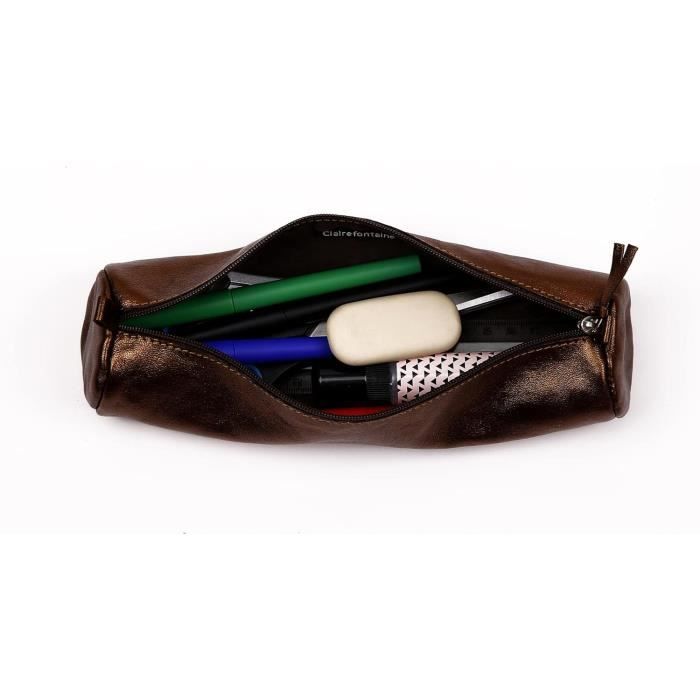 8691C - Trousse Scolaire Ronde Brune Effet Irisé Ø5,5X22 Cm En ...
