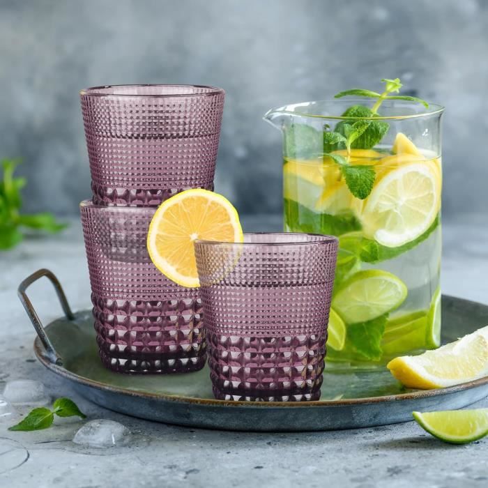 Verres À Eau En Verre Violet 300 Ml Avec Texture En Diamant, Lot De 4 ...