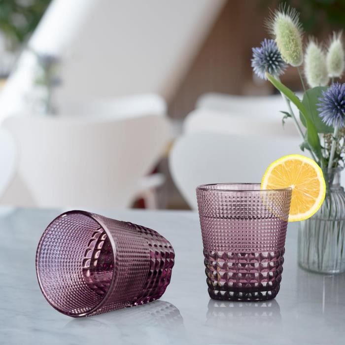 Verres À Eau En Verre Violet 300 Ml Avec Texture En Diamant, Lot De 4 ...