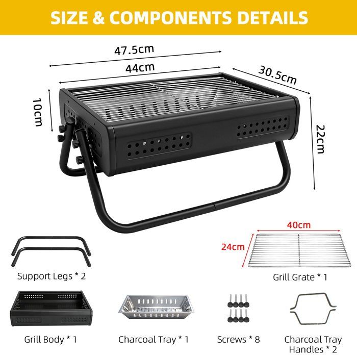 SunJas Barbecue Portable Mini Barbecue à Charbon Pliable BBQ Grill ...