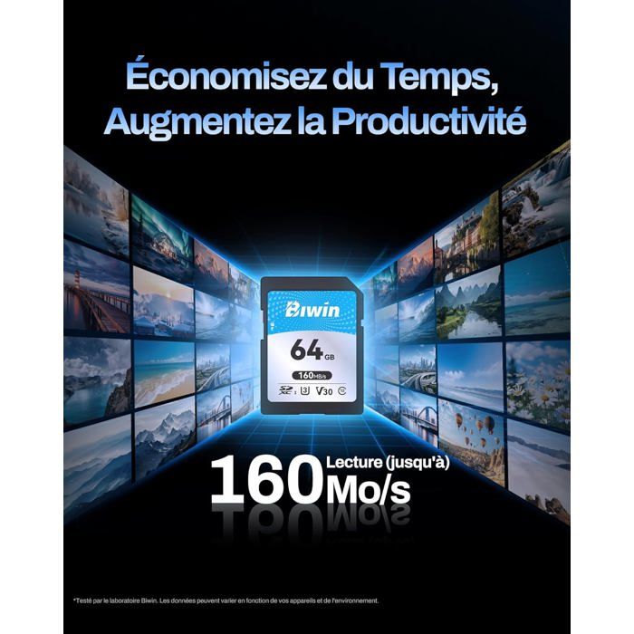 Carte Sd Sd160 64 Go, Carte Mémoire Sdxc Pour Appareil Photo, Vitesse ...
