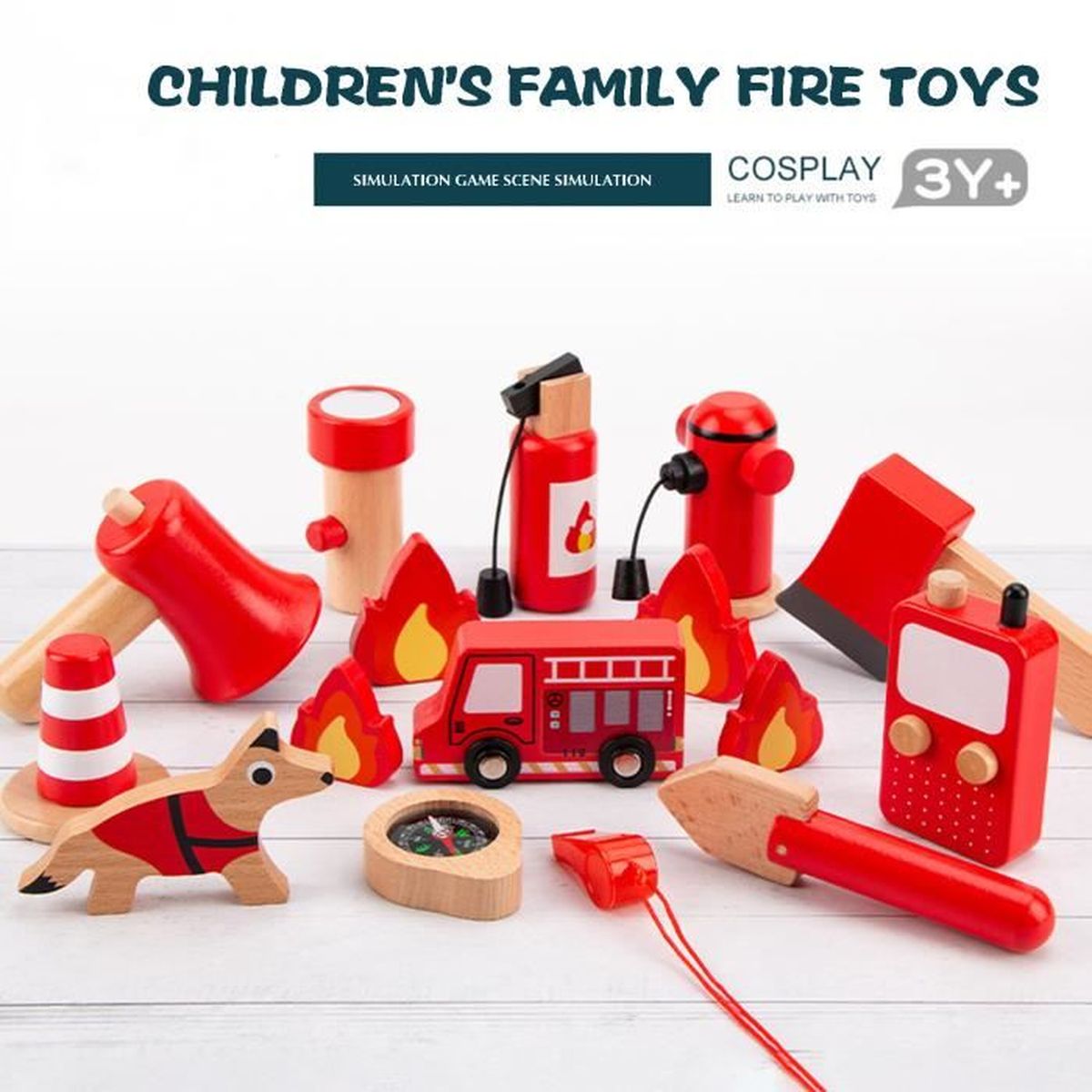 Jeu d'extinction d'incendie de pompier de simulation en bois, jouet ...