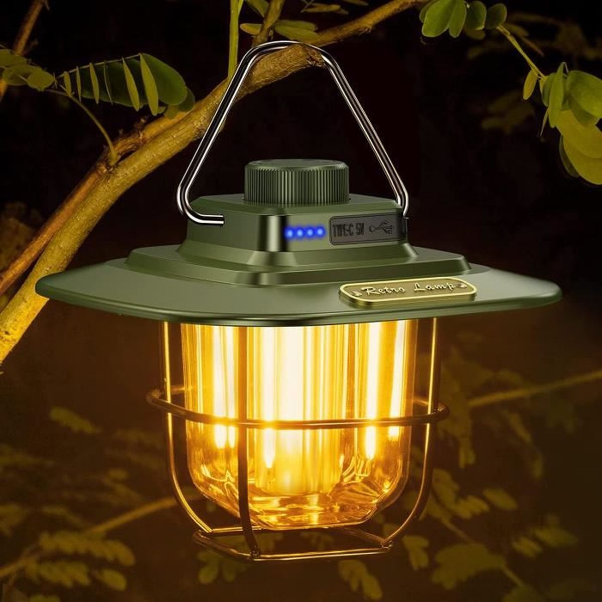 Lampe de camping vert, lampe de camping LED rechargeable par USB 13 ...