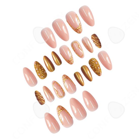 C Faux ongles 24 pièces ornés de strass bouts dorés application ...