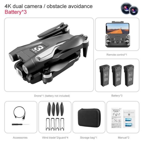 Z908-Noir-4K-3B-Drone Z908 Pro, Caméra Hd 4k Professionnelle, Mini 4 ...