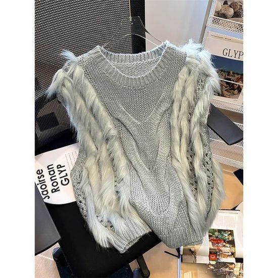 Doux Fourrure De Vison Patchwork Tricoté Sauvage Gilet Femmes Automne ...