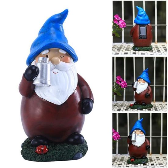Statue de jardin en forme de nain chapeau bleu avec lampe solaire ...