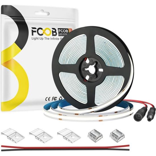 Cob Bande Led Flexible Haute Densité Blanc Froid 6000K 480Leds-M 9W-M 5M Dc24V 8Mm Largeur Cri90 ...
