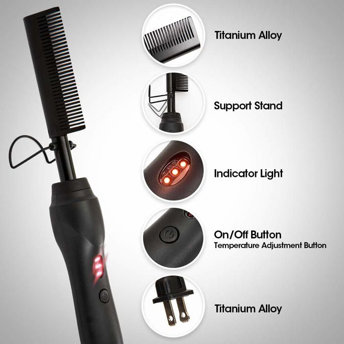 Peigne chauffant, peigne lissant pour cheveux, peigne à pression, peigne chauffant électrique ...
