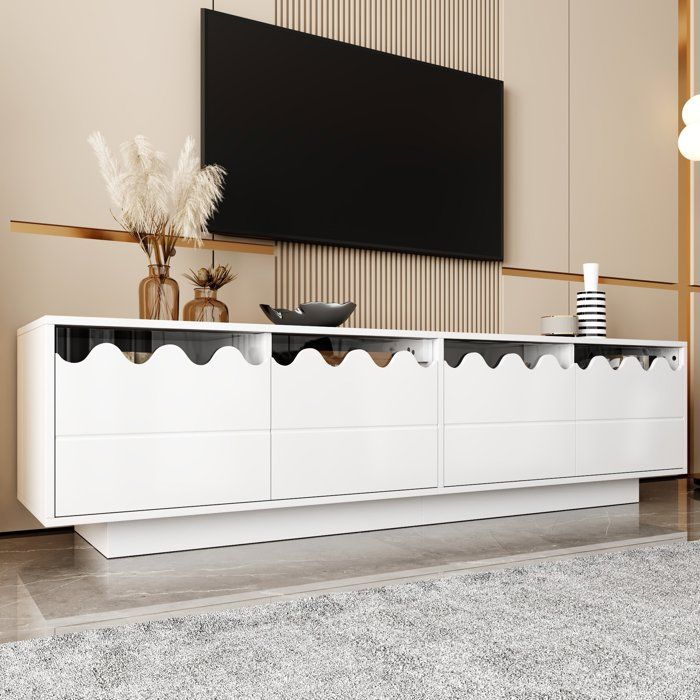 Meuble TV Lowboard design ondulé, Support TV 4 portes, Meuble Salon ...