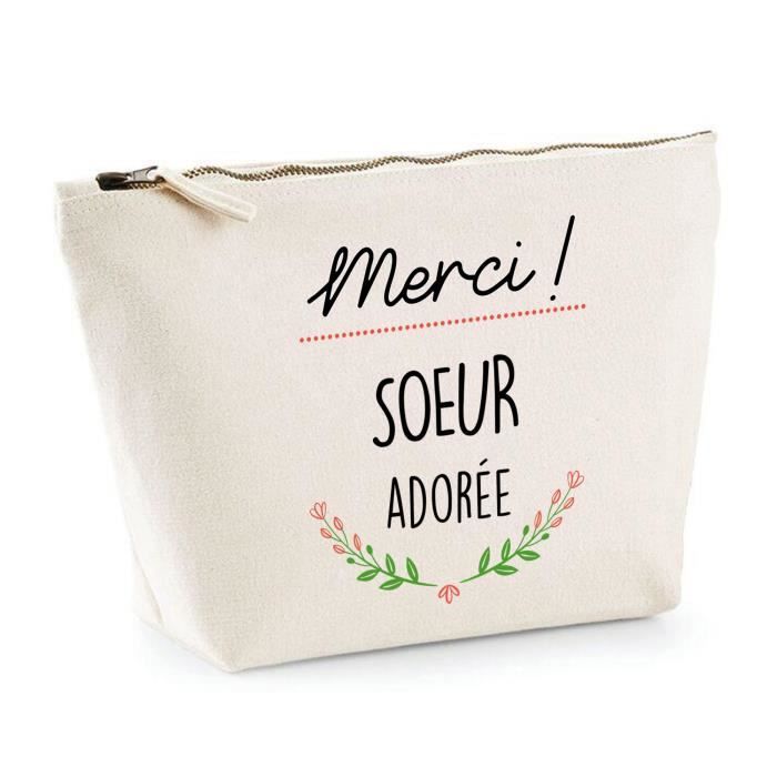 Trousse à accessoires - Merci - Soeur adorée - Coton 100% - Beige ...