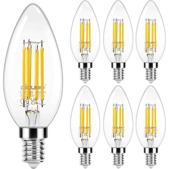 Dicuno Ampoule Led E14, Blanc Neutre 4000K, 4W Ampoule Led Flamme Équivalent 40W Incandescence ...