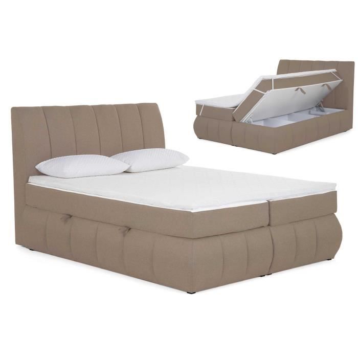 Lit boxspring 160x200 avec coffre de rangement en tissu beige moka ...