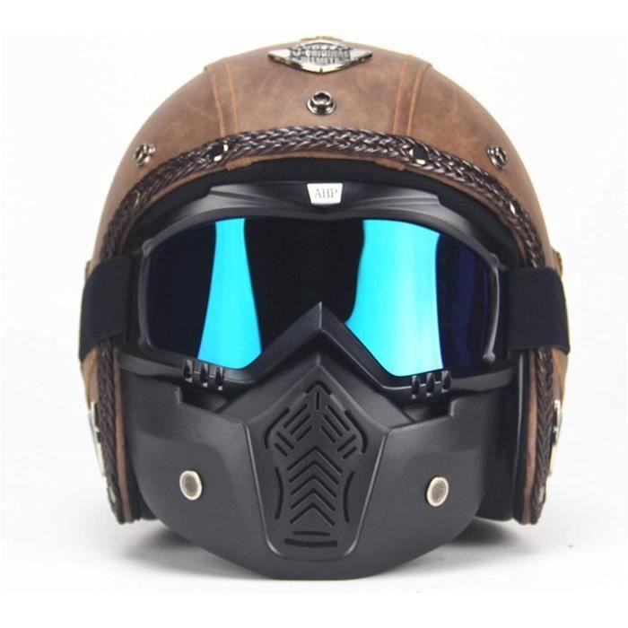 Casque de Moto Vespa Vintage Casques Jet Marron Casque Ouvert Scooter ...
